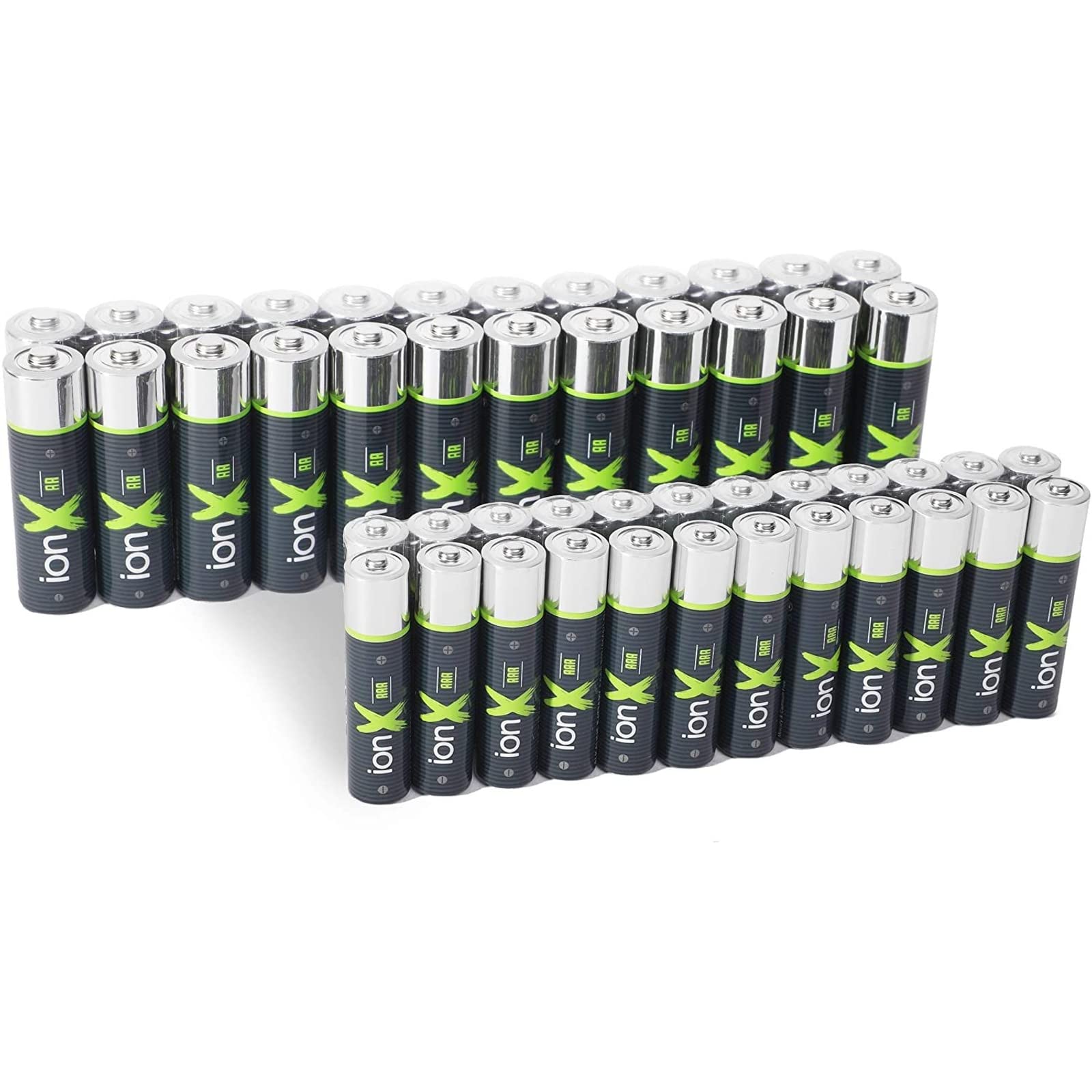 ionX Premium Batteries - 24 AA and 24 AAA Batteries, High Performance Alkaline 1.5 Volt Battery Set in Durable Reusable Plastic Storage Case
