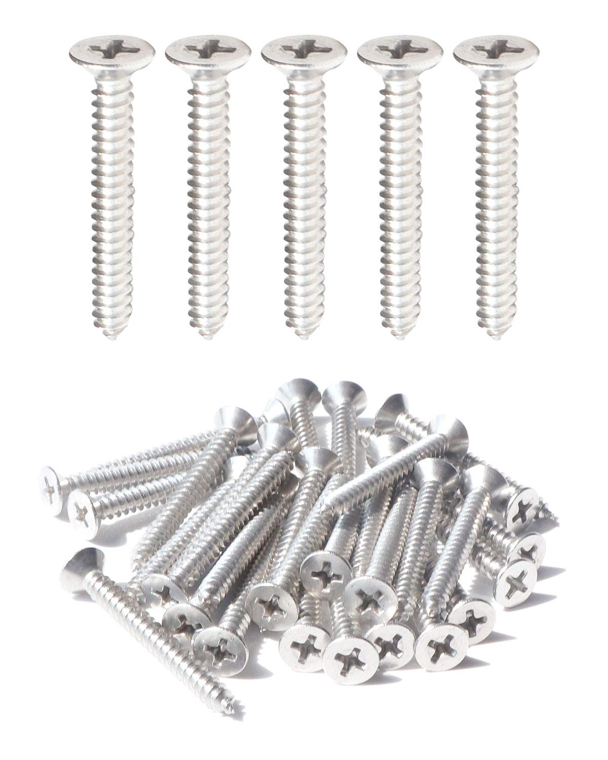 IMScrews 50pcs #12 x 1-1/2" (38mm) Stainless Flat Head Phillips Wood Screws 18-8 (304) Stainless Steel Countersunk Self Tapping Screws