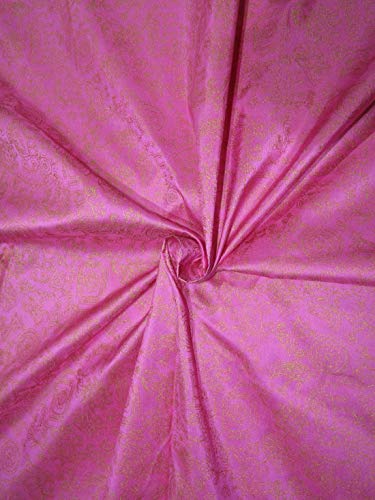 100% Silk Dupion Fabric Pink with Gold Print 40" 27mm DupPr40[2]