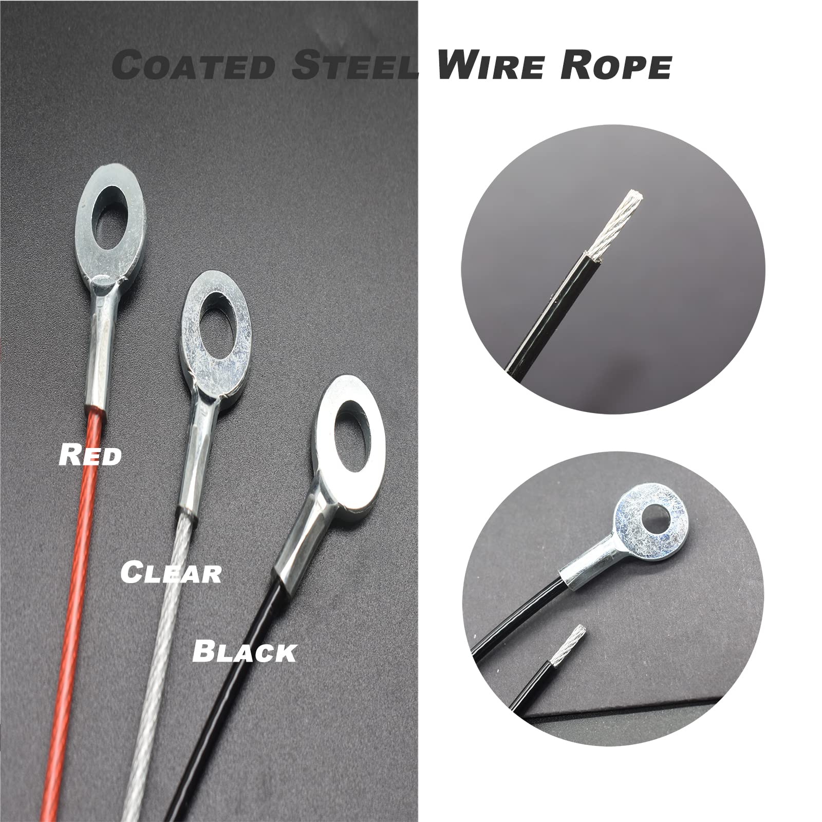 Bytiyar 10 pcs 20 inch (50cm) 3mm Thickness Galvanized Steel Wire Cable Eyelets Ended Short Rope Lanyard Safety Tether Chain Lock with Vinyl Coated Cover Black