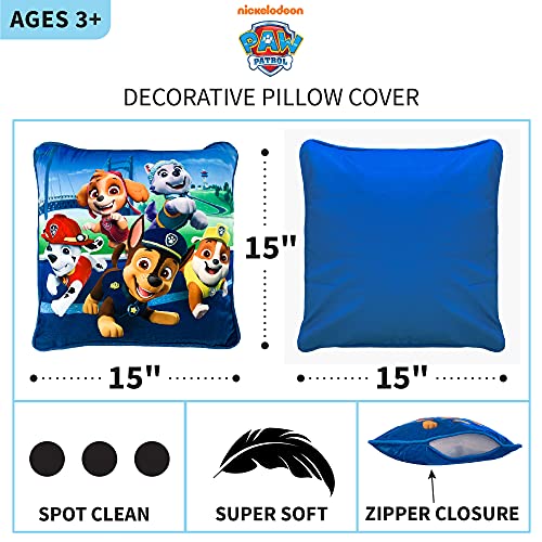 Franco Kids Bedding Soft Decorative Pillow Cover, 15 in x 15 in, Paw Patrol