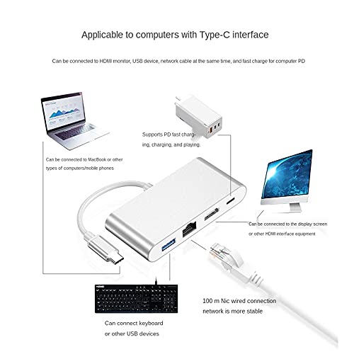 SHYPT Type-C to HDMI-Compatible Four in One Converter Network Card Hub Docking Station HDMI-Compatible/USB Splitter 3.0 Hub