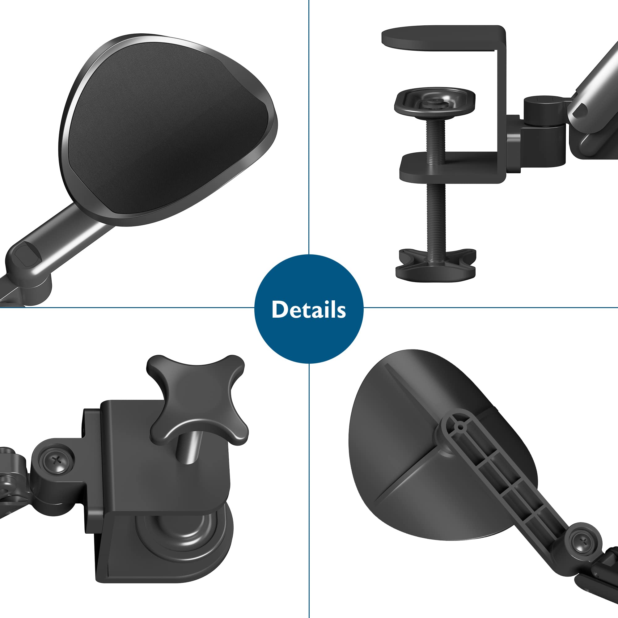 BONTEC Arm Rest Support Extender for Desk Armrest Pad Rotating Elbow Rest Holder (Black), Extendable & Adjustable, Aluminum Material