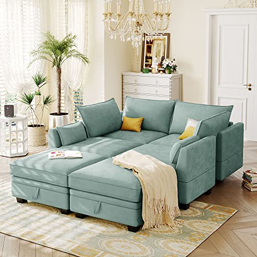 115" Oversized Modular Storage Sectional Sofa Couch Convertible Sleeper Sofabed with SeatStorage ,Linen Upholstered U-Shaped Symmetrical 6 Seaters Sofa & Couch for Home Office Apartment Living Room