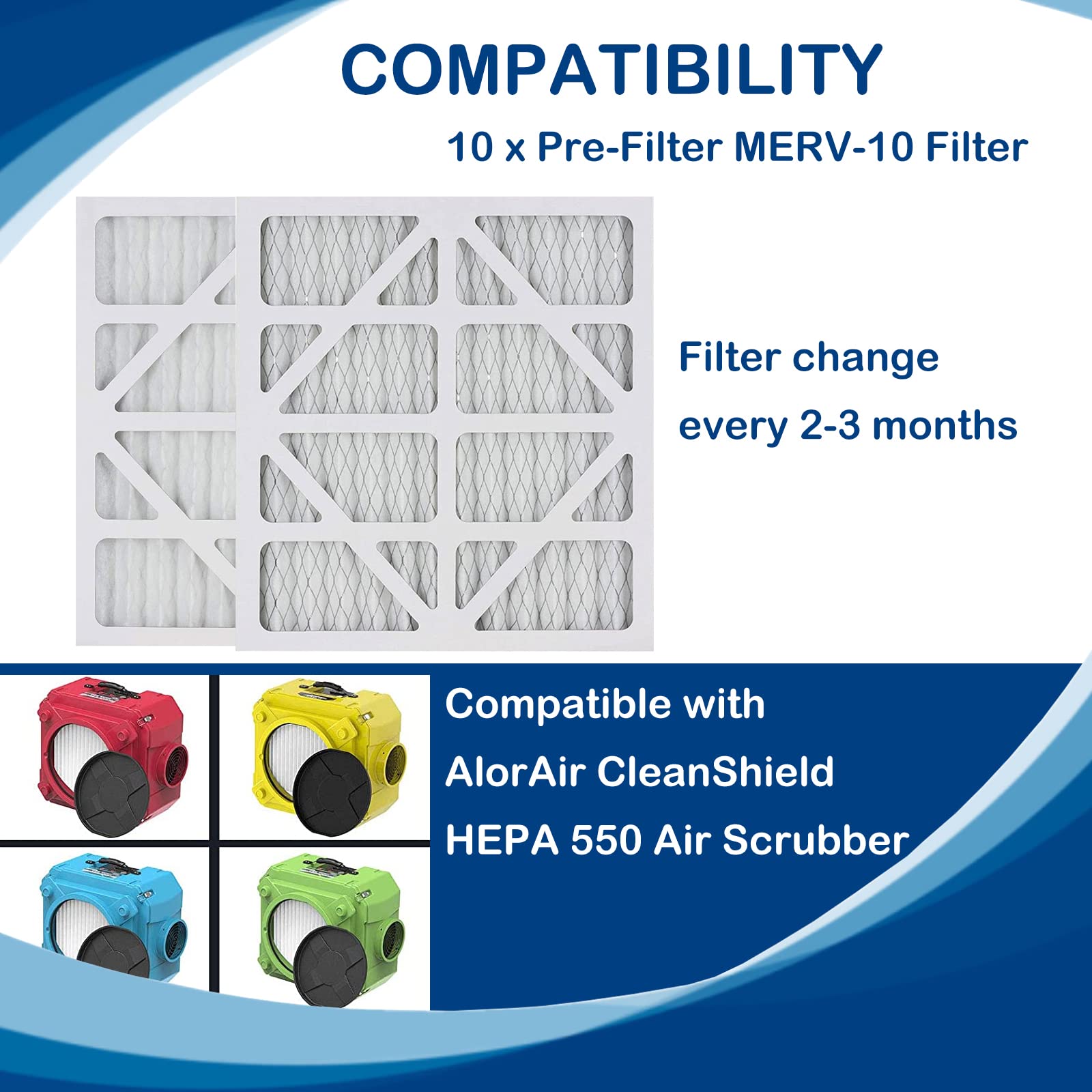 10 Pack HEPA550 Air Filter Replacement Set MERV-13 Compatible with AlorAir CleanShield HEPA 550, 13.7"×14.8"×0.8"