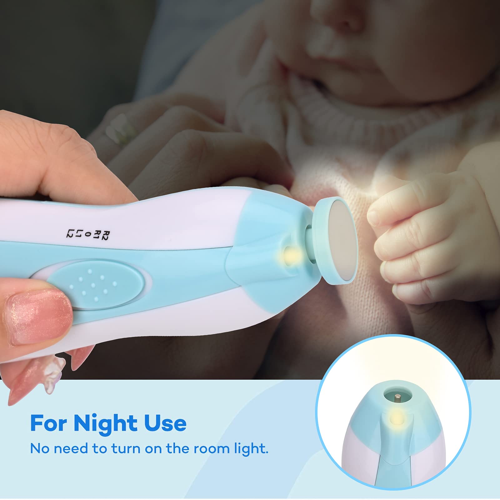 Baby Nail Clipper,Electric Baby Nail Trimmer,Toes Fingernails Care Trimmer with LED Light for Newborn,Kids and Adults(Blue)
