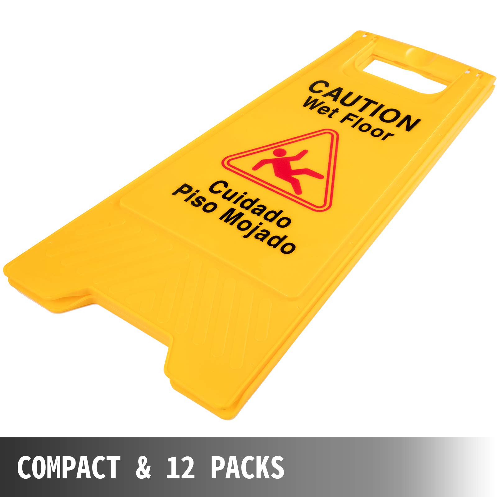 BestEquip 12 Pack Caution Wet Floor Sign 25-Inch Yellow Wet Floor Sign Double Sided Wet Floor Cones Fold-Out Bilingual Plastic Board for Indoors and Outdoors