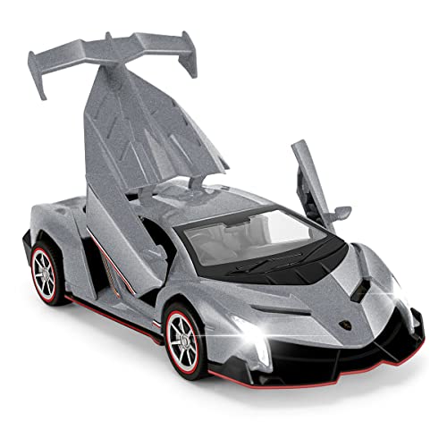 1:32 Veneno Metal Die Cast Toy Car with Lights and Sound Pull Back Car Toy for Boy Age 3 + Year Old (Gray)