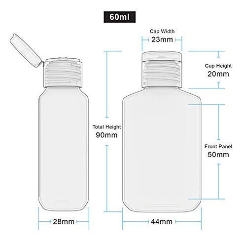 2oz Empty Hand Sanitizer Travel Size Bottles, Refillable Clear Plastic Containers with Flip Cap for Shampoo, Lotion, Cream, Baby Shower, Tolitery (50 Pack)