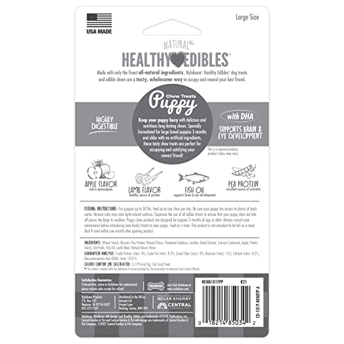 Nylabone Healthy Edibles All-Natural Puppy Chew Treats for Large Breed Puppies Lamb & Apple Medium 2 Count (Pack of 1)
