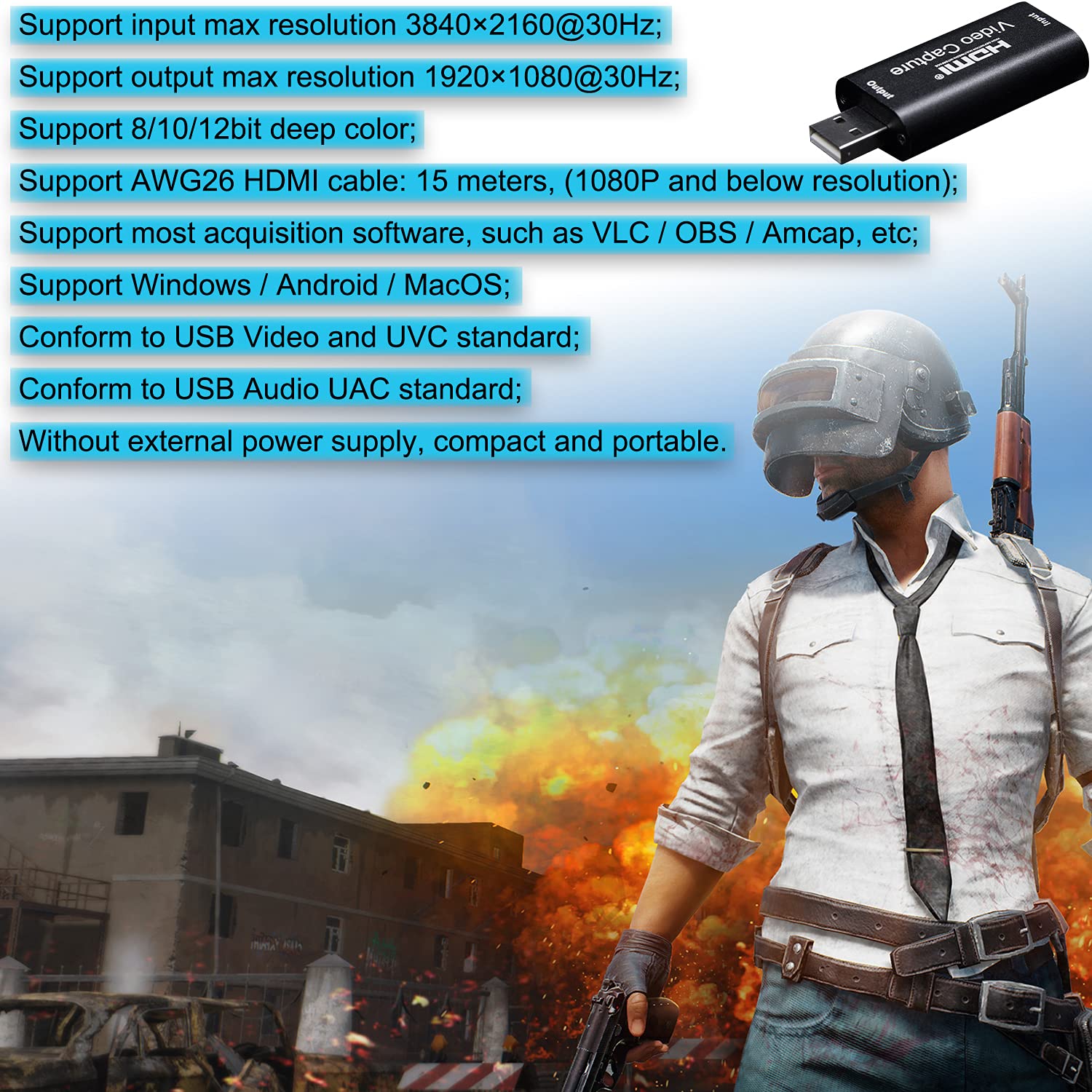 BlueAVS HDMI to USB Video Capture Card 1080P for Live Video Streaming Record via DSLR Camcorder Action Cam (Black)