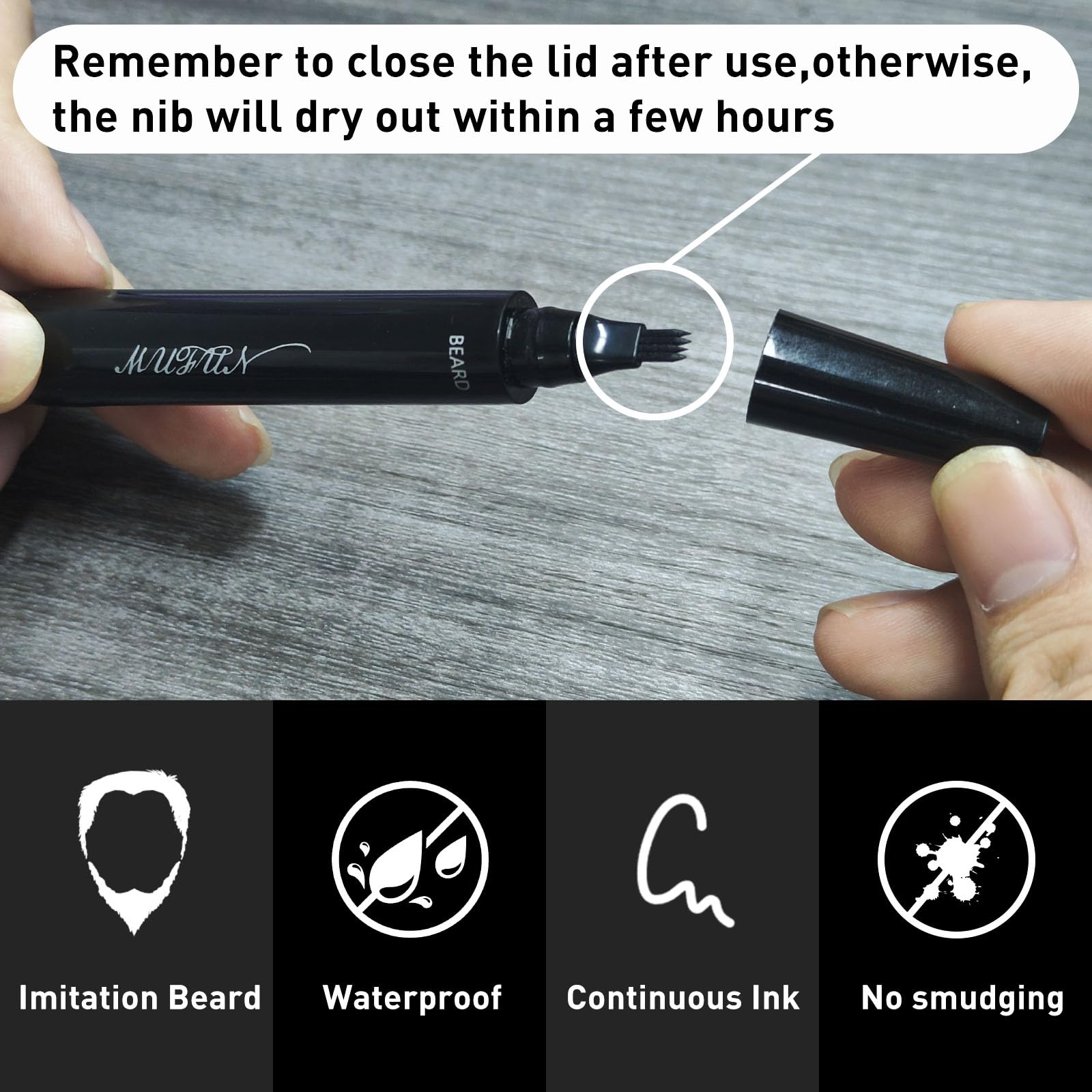 2PCS Beard Pencil Filler for Men - Sweat Proof, Water Resistance, Long Lasting & Natural Finish barber Pencil, Mustache Repair Shape(BLACK)