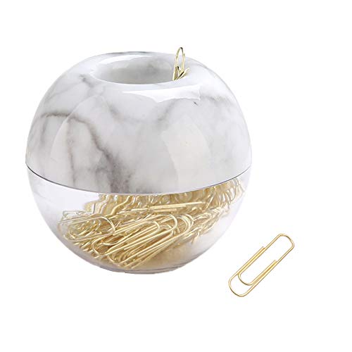 100pcs 28mm Gold Paper Clips Medium in White Marble Paper Clips Holder Dispenser Round Paperclips Storage Case for Office Desk Organizer Accessories (Marble)