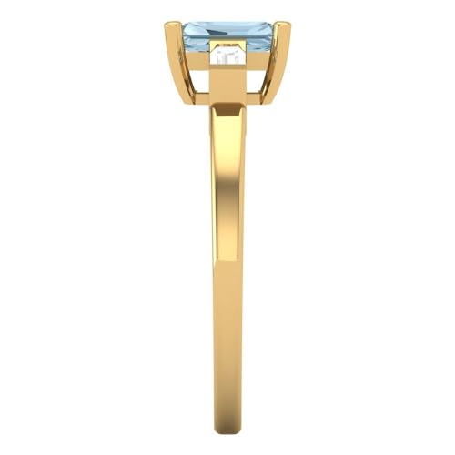 1.05 ct Emerald cut 3 stone Solitaire Genuine Natural Aquamarine Engagement Promise Anniversary Bridal Ring 18K Yellow Gold 6