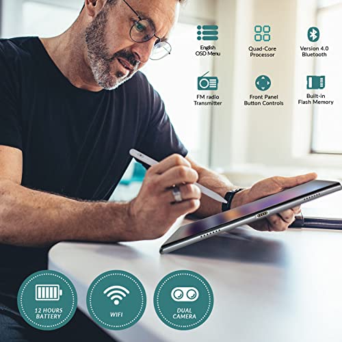 10 Inch Android Tablet -2 in 1 Tablet 1080p HD Display, 5000 mAH, Dual Camera, WiFi Compatibility, Quad-Core Processor, 2GB RAM, 32GB Storage, Magnetic Keyboard, Stylus Pen & Case Included- Silver