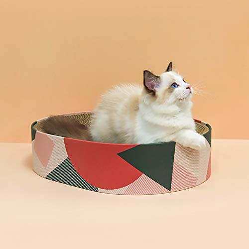MSBC Cat Scratcher Carboard Bed Lounge Couch for Indoor Cats Oval Shape 17"x13", Kitty Cat Scratching Pad Recycle Corrugate Scratcher Long Lasting Furniture