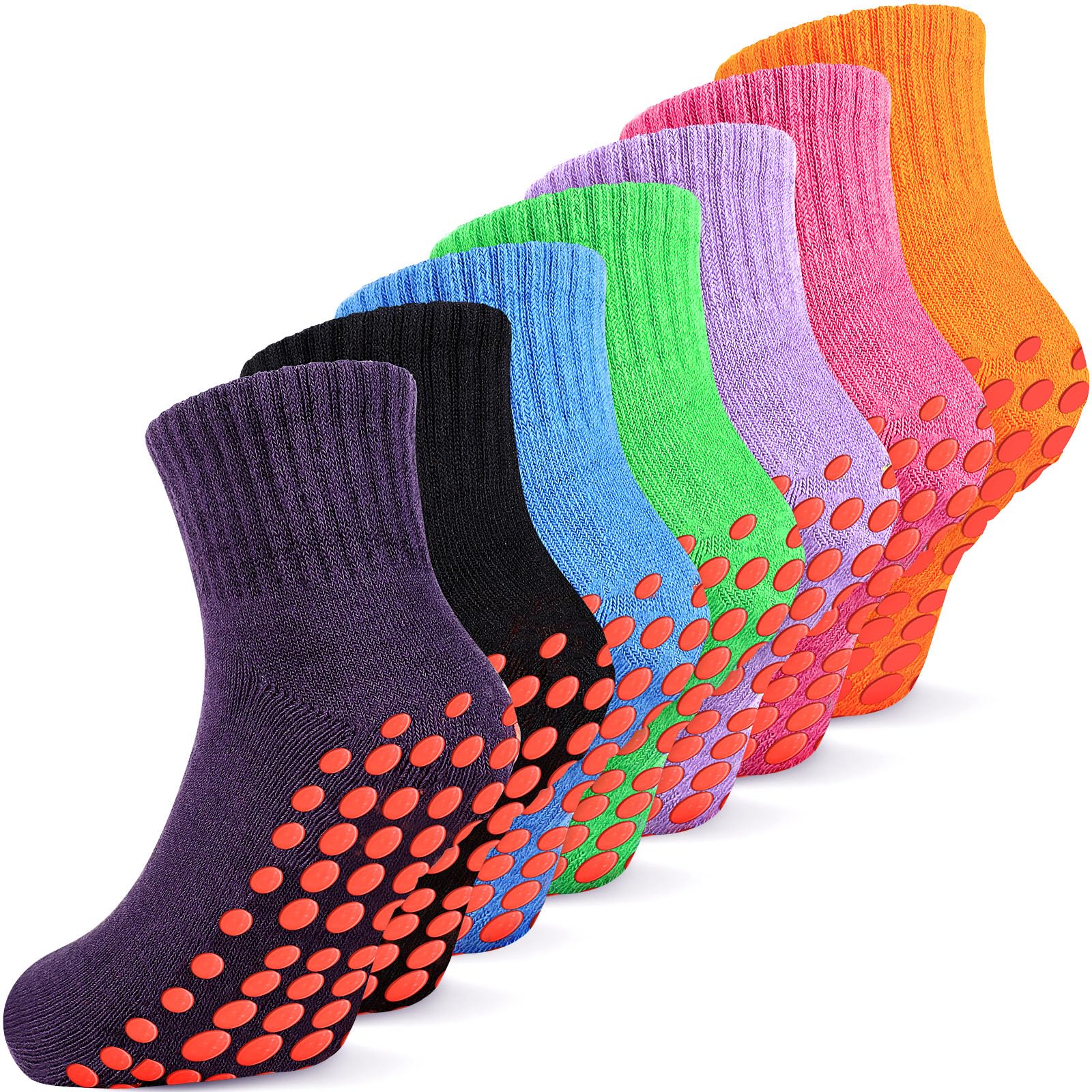 7 Pairs Kids Non Slip Socks Anti Skid Mid Calf Socks for Toddler Boys Girls (M)