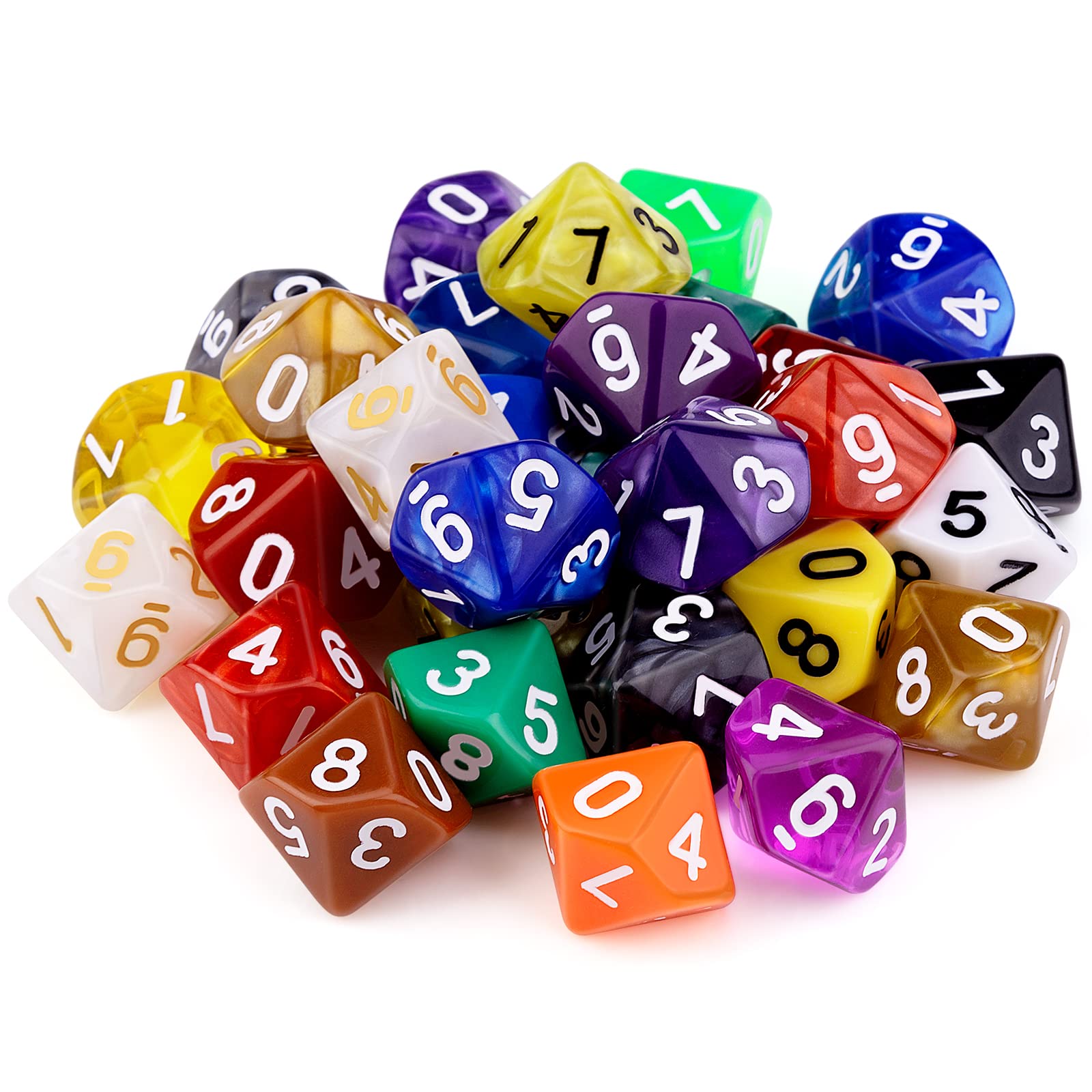 30 Pieces 10 Sided Polyhedral Dice Set 22 Colors 10 Sides Dice Assortment for Dungeons and Dragons RPG MTG Table Games Come with 1 Velvet Storage Bag