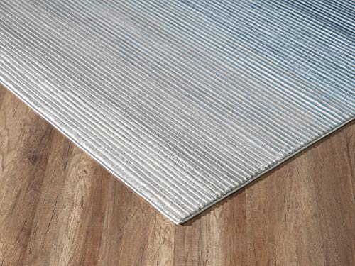 Abani Grey & Blue Minimalist Striped 4' X 6' Area Rug - Rustic Rugged Contemporary Modern Style Accent Rug, Vista Collection Rugs