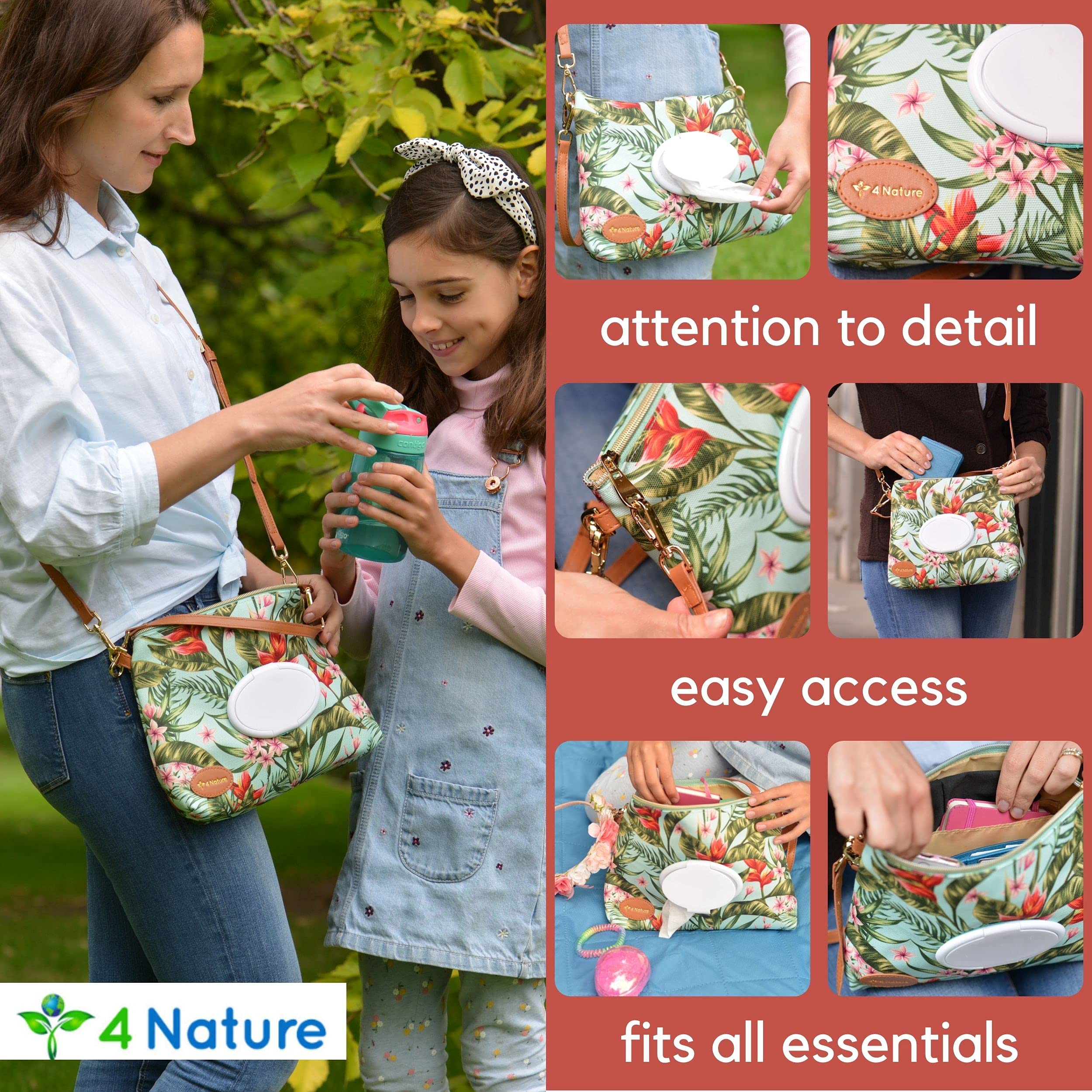 4 Nature Diaper Clutch Bag, Lightweight, Water Resistant and Bag Dispenser with Wipes Holder and Adjustable Straps for Cross Body (Tropical Paradise)