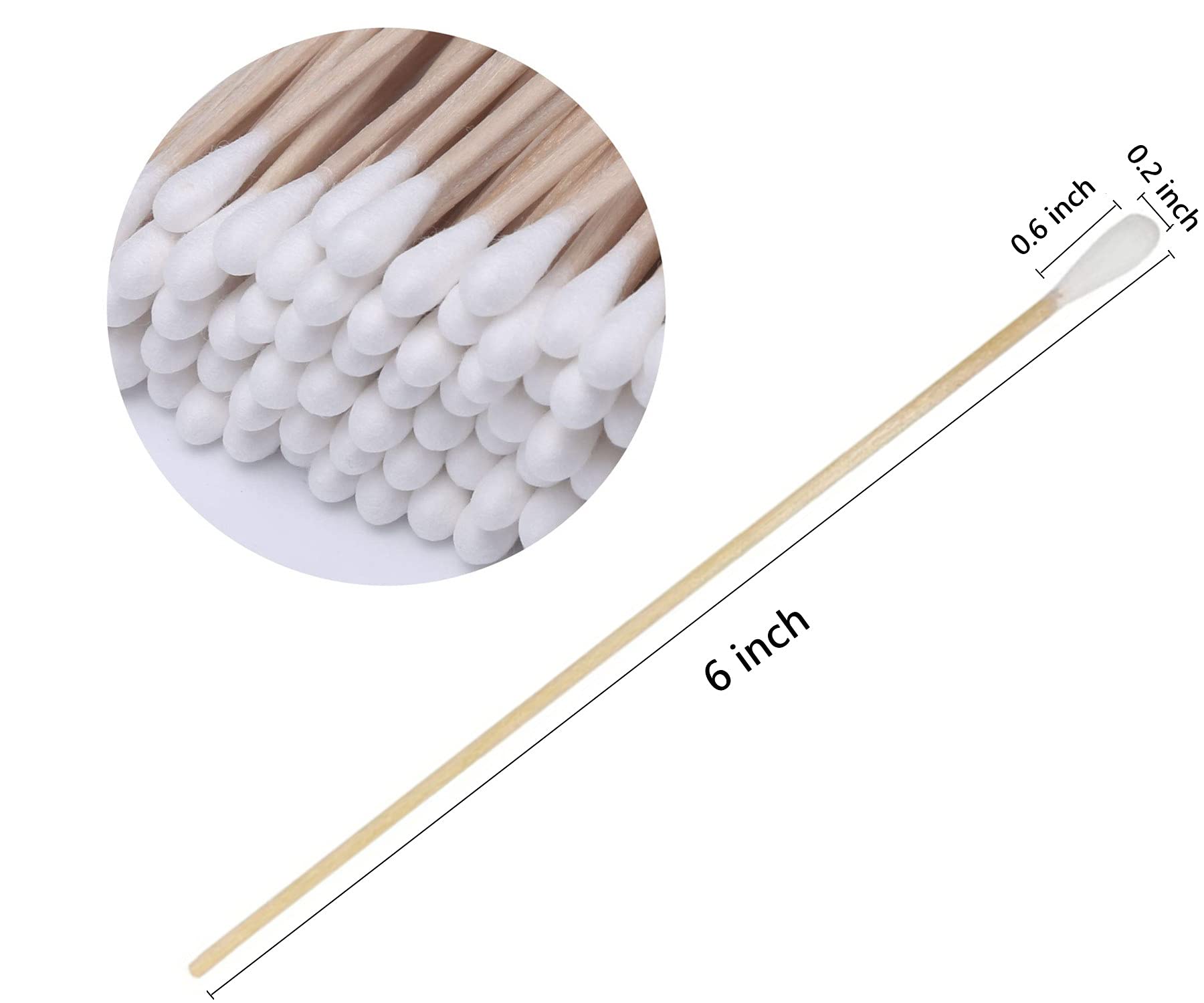 500 Count 6" Long Wooden Cotton Swabs For Pet ear care Cleaning,Gun Cleaning, Electronics,Jewelry, Cleaning Makeup, Arts and Crafts
