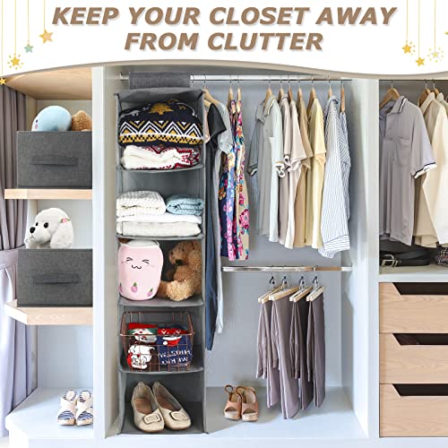 2 Pcs 5-Shelf Hanging Closet Organizer and 4 Pcs Removable Drawers, 11 x 11 x 39 Inch Hanging Storage Organizer Hanging Shelves for Closet Bedroom Dorm College Room, Clothes Socks Underwear Hat