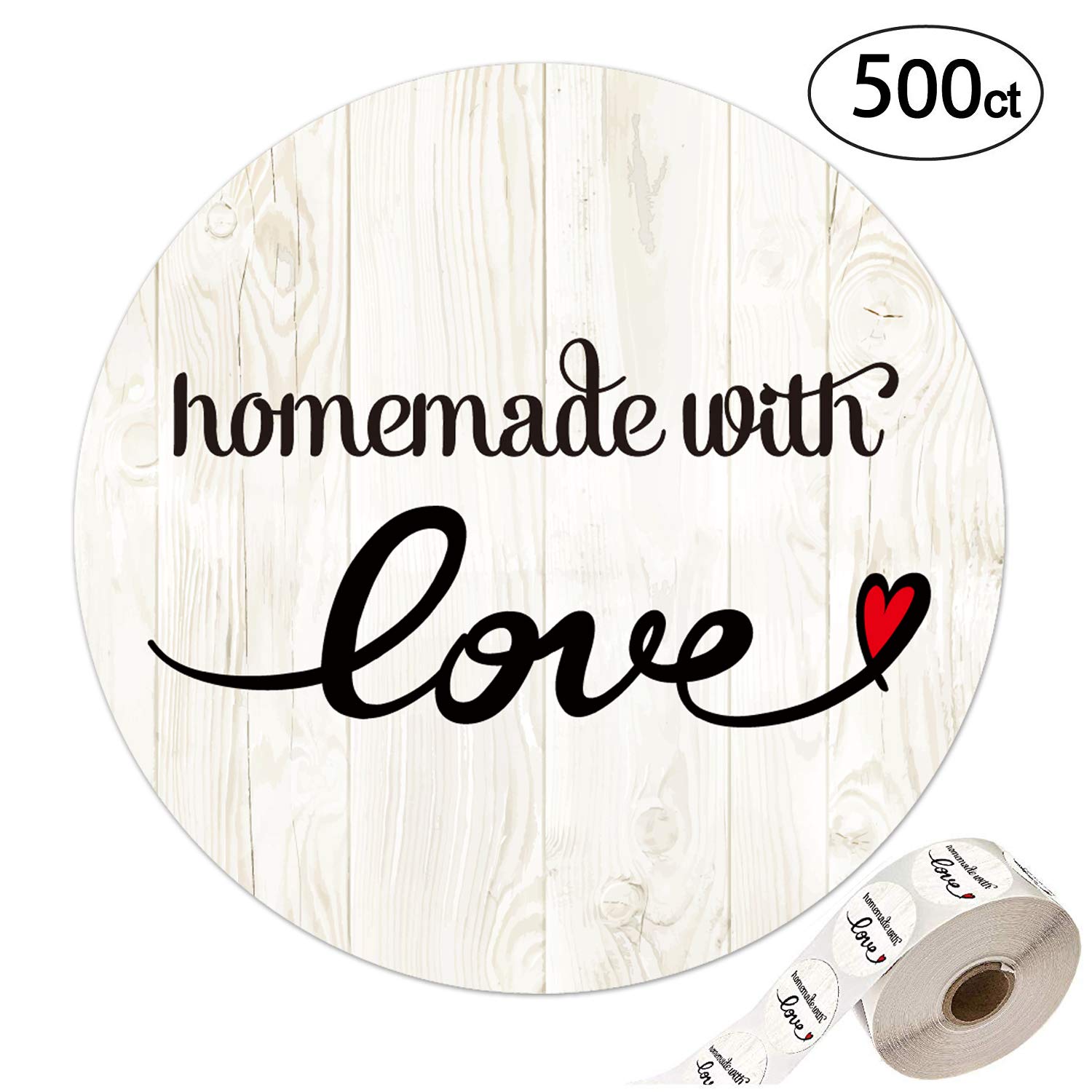 500 Homedmade with Love Stickers-1.4 inch Wood Grain Round Labels.