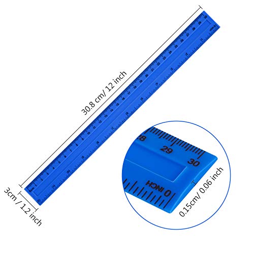 20 Pack Plastic Ruler 12 Inch Straight Ruler with Inches and Metric Bulk Rulers for School Classroom, Home, or Office (Colorful)