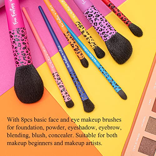 SHE HAS Makeup Brushes Set for Beginners Colorful Makeup Brush Kit Set 8Pcs Cute Make Up Brushes for Girls Premium Synthetic Face Powder Blush Contour Concealer Eyeshadow Leopard Print Makeup Brushes