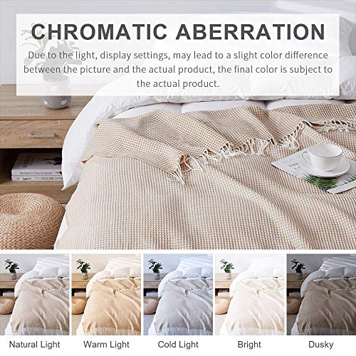 BOURINA 100% Acrylic Waffle Thermal Blanket for  Home Decoration Soft Lightweight Blanket  Breathable and Moisture Absorption for All Season for Couch/Bed,50 x 60'' Beige