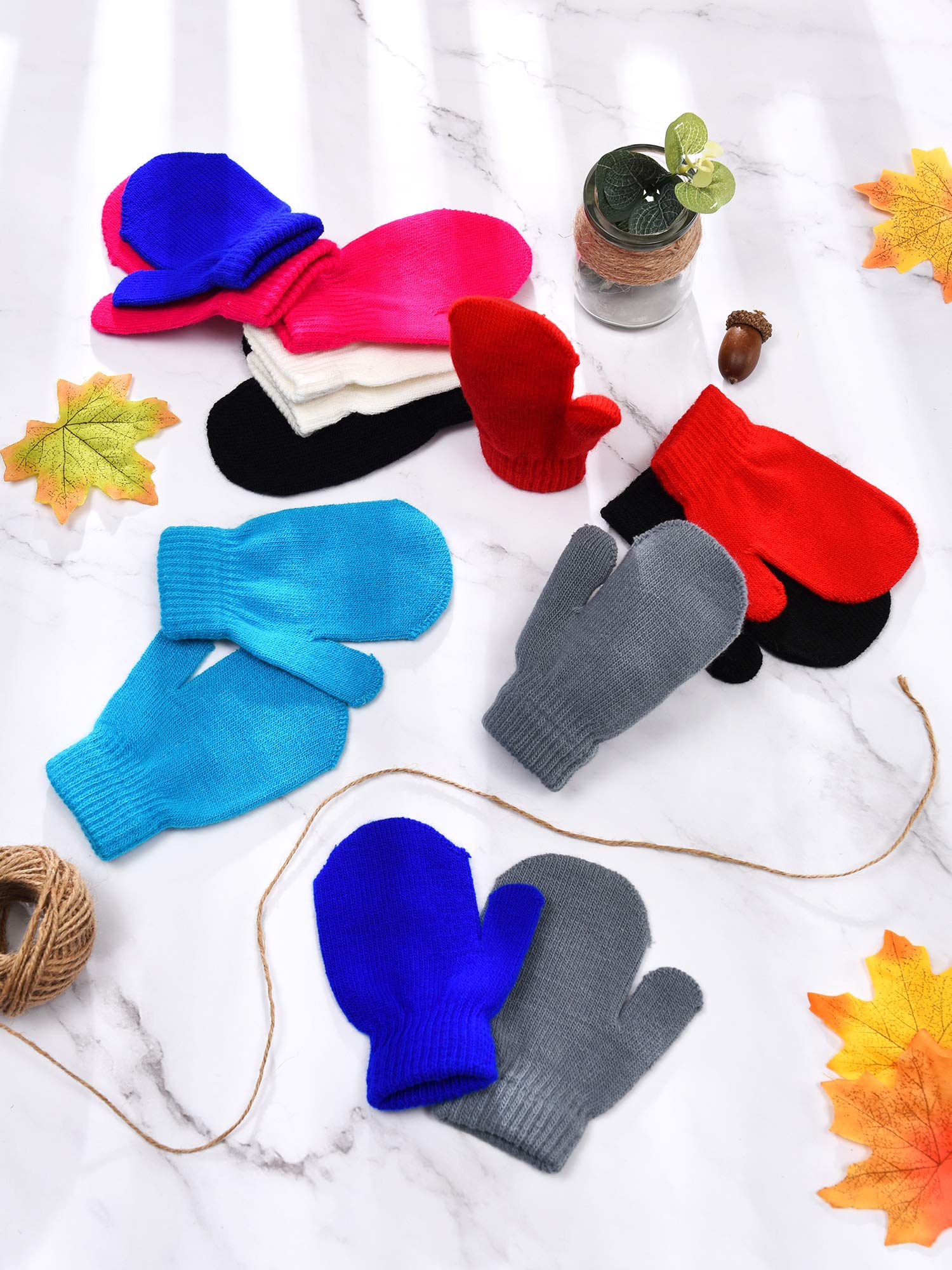 7 Pairs Toddler Mittens Kid Gloves Stretch Full Finger Mitten Winter Warm Knitted Gloves(5-10 Years Size)