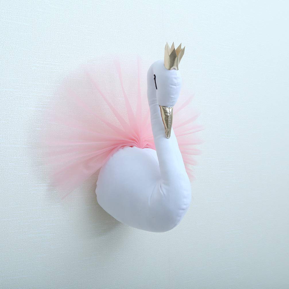 3D Wall Hanging Decoration Cute Crown Dress Swan Wall Art Sticker Hook for Nursery Kids Girl Room Wedding Birthday (Pink)