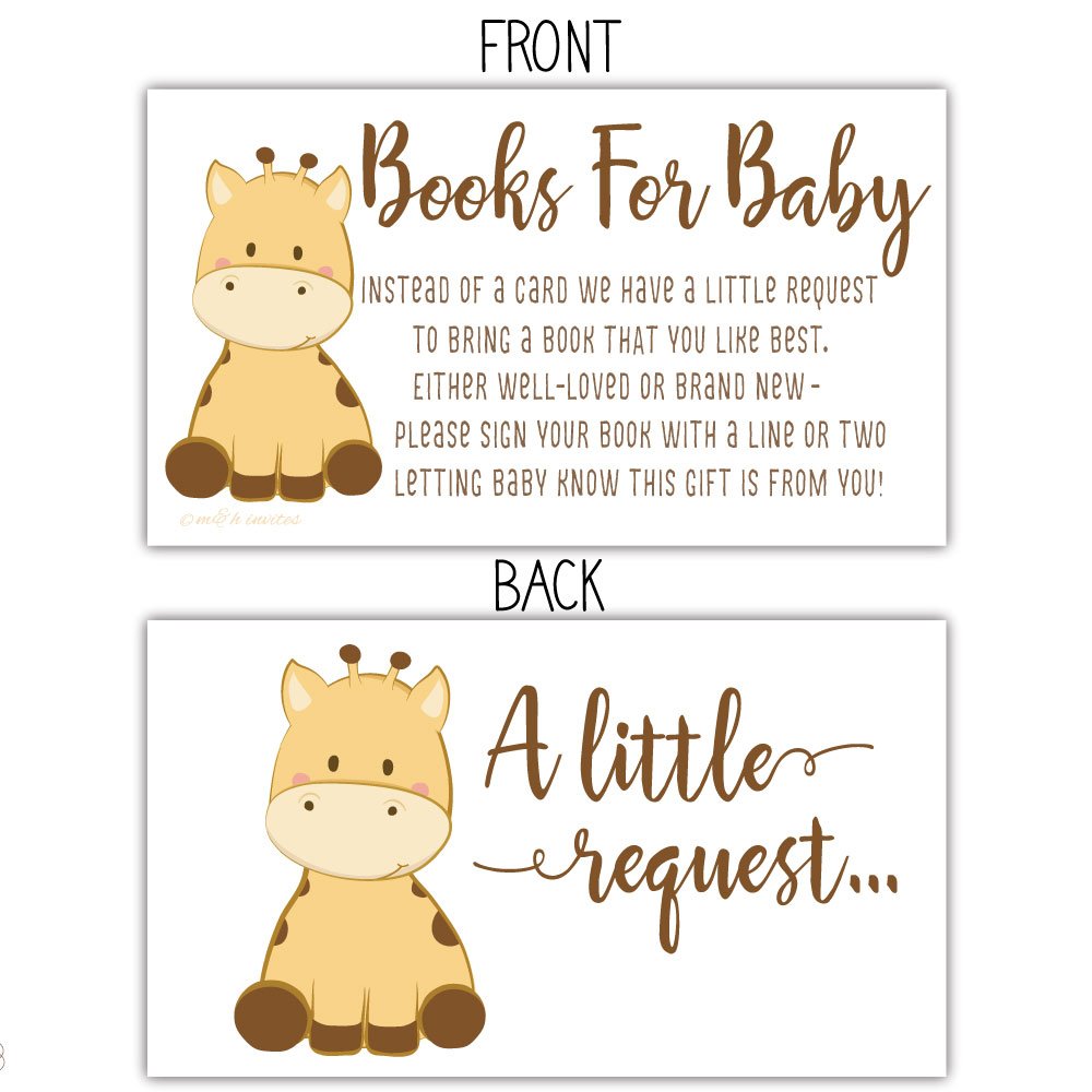 50 Giraffe Books for Baby Shower Request Cards - Baby Shower Invitation Inserts