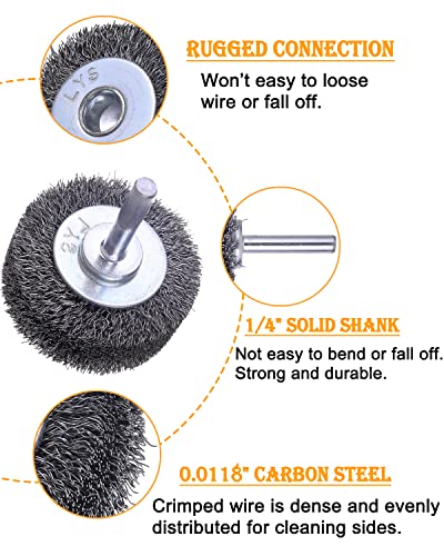 2 Pack Wire Wheel Brush Wire Wheel Brush for Drill Attachment, Rocaris 2 Inch Heavy Duty Wire Brushes Removal Paint Rust & Corrosion, 0.0118" Carbon Steel Wire, 1/4in Shank, 20000RPM