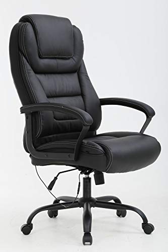 500lbs Big & Tall Task Office Chair, Wide Seat Desk Chair with Massage Lumbar Support Armrest Swivel Rolling High Back Leather Adjustable Ergonomic Computer Chair for Managerial Executive Chairs Black
