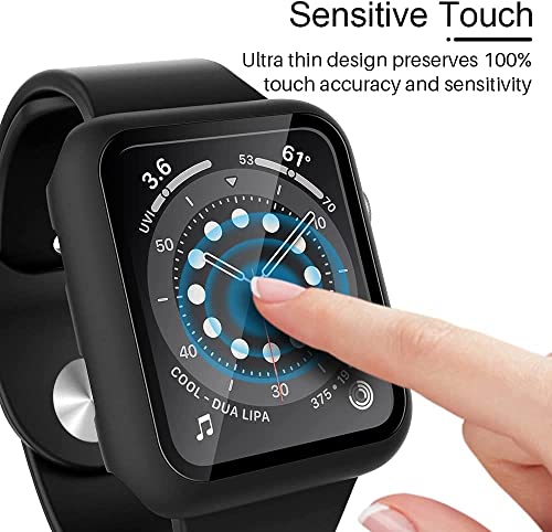 TAURI 2 Pack Hard Case Compatible for Apple Watch Series 3/2/1 38mm Built in 9H Tempered Glass Screen Protector, [Touch Sensitive] [Full Coverage] Slim Bumper Protective Cover for iWatch 38mm - Black