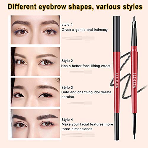 2pcs Eyebrow pencil, Double Ended Waterproof Brow Pen,profession durable sweat-proof Kit,With Eyebrow Brush(Black)