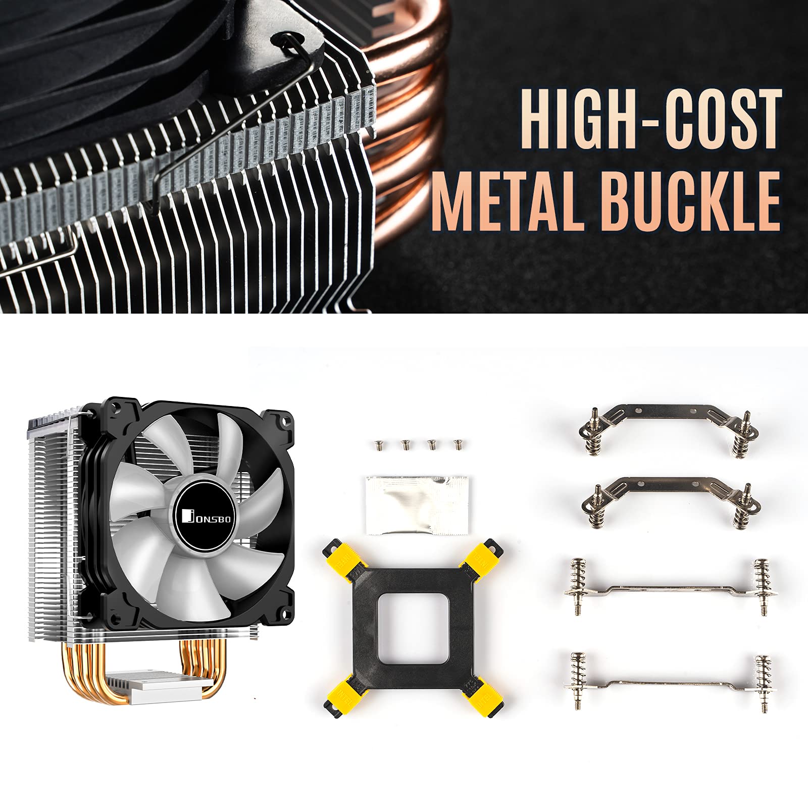 JONSBO CR1400 RGB CPU Air Cooler, 92mm PWM CPU Cooler with 4 Heat Pipes, Removable Computer PC Fans Easy to Install, Quiet Rainbow RGB Cooling Fan for Intel LGA 1700/1200/1151, AMD AM4 AM5, Black