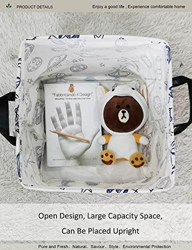 ONOEV Square Fabric storage box, decorative basket and finishing basket with handle are used for the storage of clothes, books and sundries (Blue Planet)