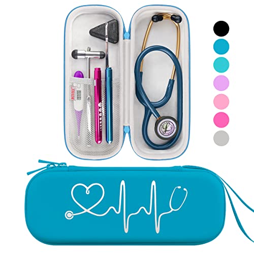 BOVKE Travel Stethoscope Case for 3M Littmann Classic III, Lightweight II S.E, MDF Acoustica Deluxe Stethoscope, Extra Room for Medical Scissors, LED Penlights and Nurse Accessories, Turquoise