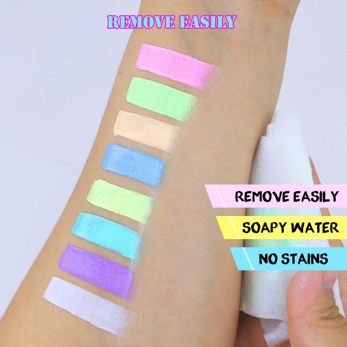 Bowitzki 50g Pastel Color Split Cake Water Activated eyeliner UV neon Graphic eye liner Hydra Liner Rainbow Easter Glow Face Body Paint Makeup