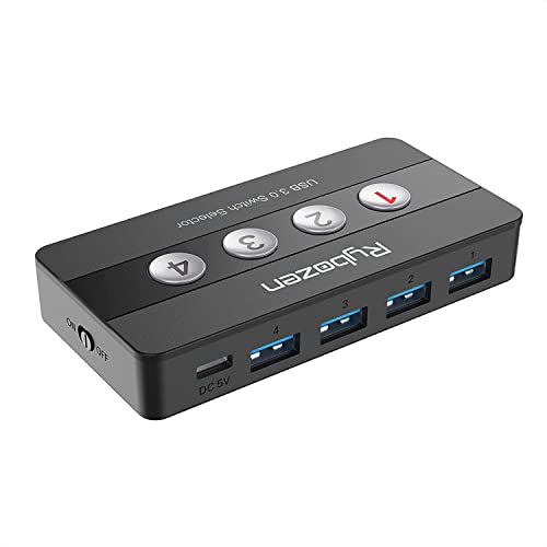 Rybozen USB 3.0 Switch 4 Ports for 4 PC 4 Inputs 4 Outputs USB Switch for Printer Keyboard Mouse Stick USB Hard Drive External Scanner, with Remote Controlā¦