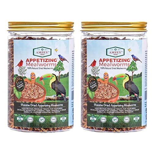Amzey Dried Mealworms - 2 Pack 3.5OZ (7OZ Total) - High Protein Non GMO Mealworms - Great for Bearded Dragon, Birds, Fish, Lizard, Ducks, Chickens, Hamsters, Hedgehogs,Turtle Food, Reptile Food