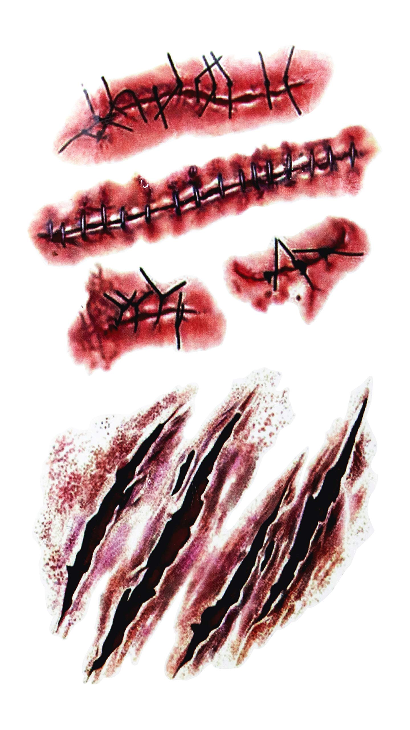 10pcs Horror Realistic Fake Bloody Wound Stitch Scar Scab Waterproof Temporary Tattoo Sticker Halloween Masquerade Prank Makeup Props (10) (10pcs S165)