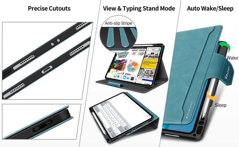 BuKoor iPad Pro 11 inch Case 2022 4th/3rd/2nd/1st Generation Case (2021/2020/2018) with Pencil Holder, Auto Sleep/Wake Function Smart PU Leather with Pocket Shockproof Magnetic Clasp Cover (Green)