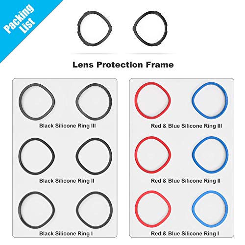 AMVR 6 Pair Glasses Spacer for Oculus Quest 2, VR Lens Protector Accessories Silicone Anti-Scratch Ring to Protect Headset Lens and Glasses Compatible with Meta Quest 1/Rift S/Go(Red & Blue, Black)