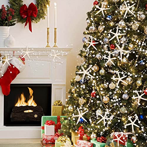 20 PCS Christmas Natural Starfish Ornaments 3-4'' + Beaded Starfish Garland Christmas Decorations 80Inch