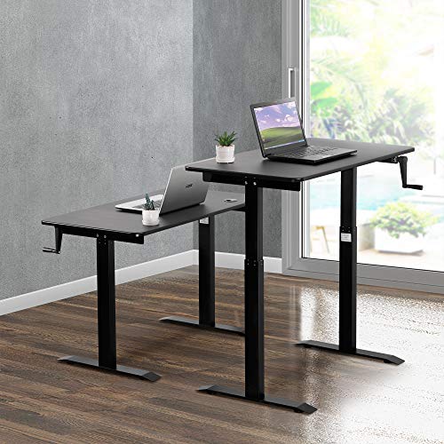 UNICOO - Crank Adjustable Height Standing Desk, Adjustable Sit to Stand up Desk,Home Office Table, Computer Table, Portable Writing Desk, Study Table (Black Top/Black Frame - NTCSET-01-BB)