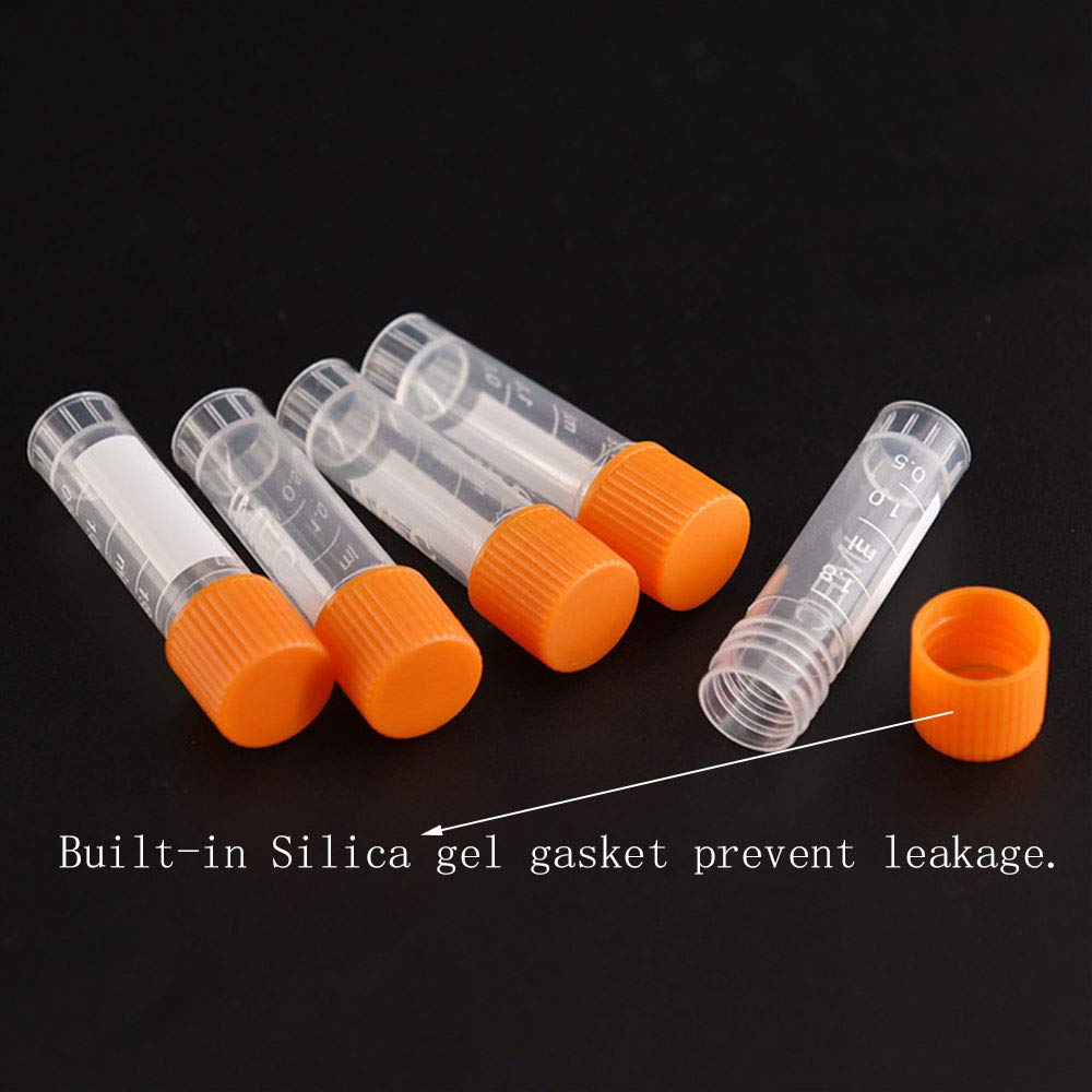 81PCS Cryo Tubes 2ml, Plastic Small vials with Screw caps Sample Tubes,PP Material ,with Silica Gel Gasket,Free from DNase, RNase, Human DNA