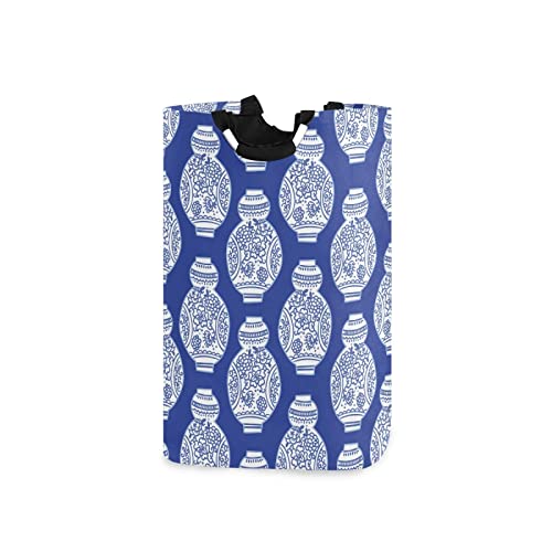 UNISE Vintage Ink Vases Chinoiserie Style Laundry Basket Large with Handles Foldable Clothes Toys Storage Bag Laundry Hamper for Bathroom Bedroom Dorms